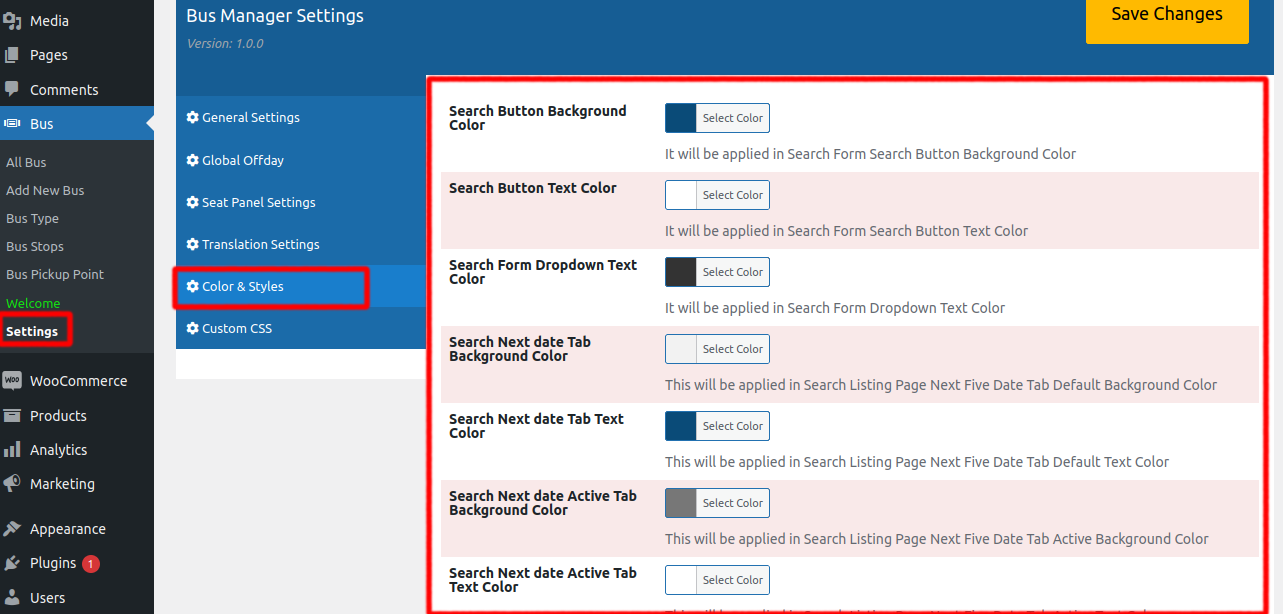 How to Customize the Colors of Bus Manager plugin? - Documentation ...