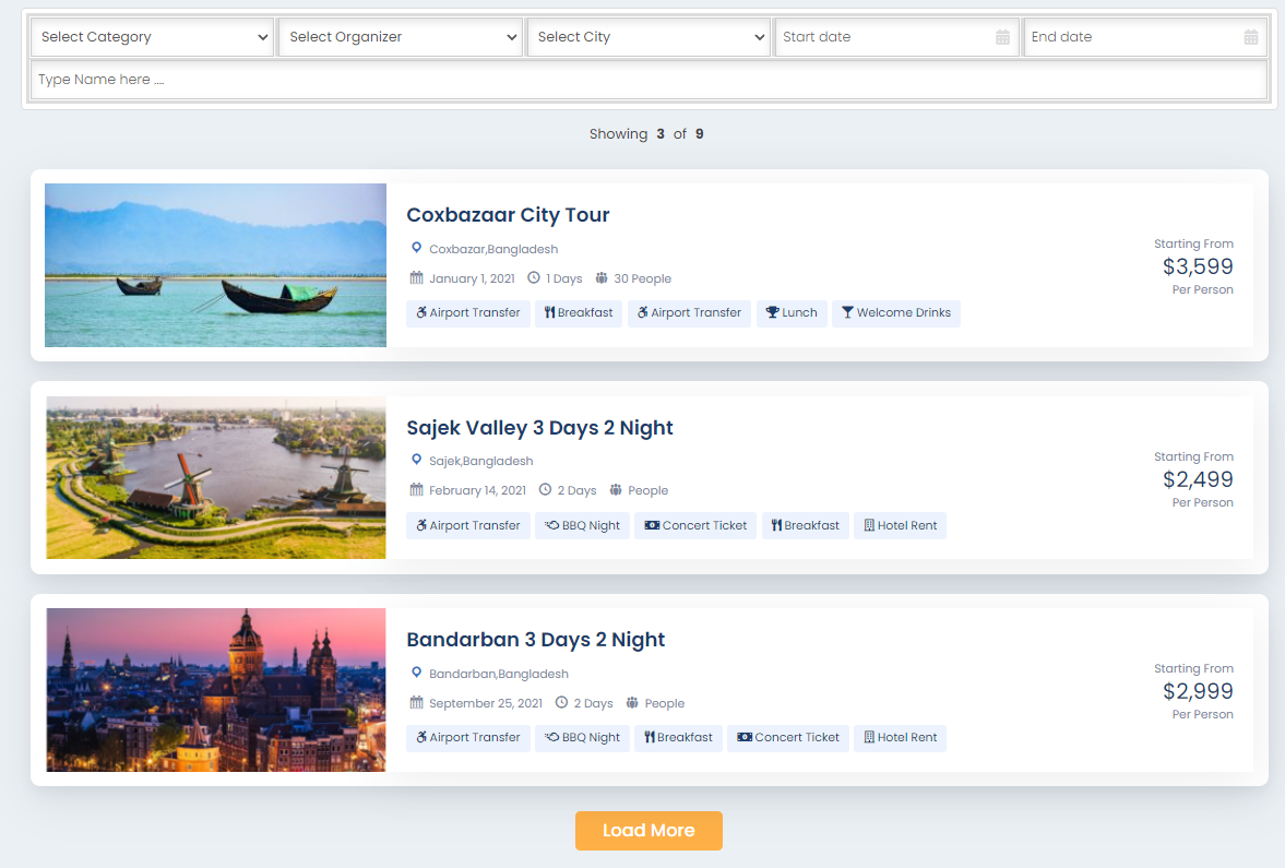 Modern List view shortcode - Documentation - Tour & Travel Booking Manager
