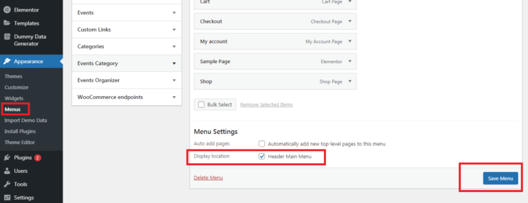 How to Create Header Navigation Menu - Documentation - Vaincode Event Management WordPress Theme