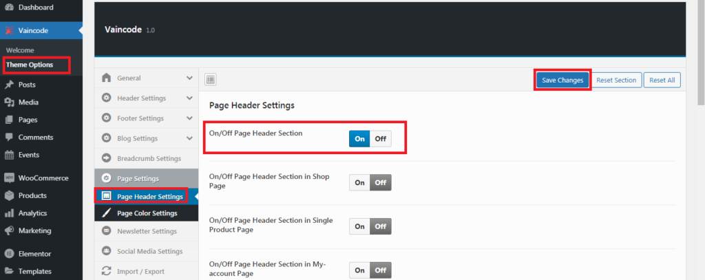 How to Hide Page Header Section? - Documentation - Vaincode Event Management WordPress Theme