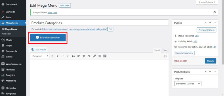 How to Create Mega Menu - Documentation - Vaincode Event Management WordPress Theme