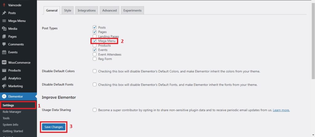 How to Create Mega Menu - Documentation - Vaincode Event Management WordPress Theme