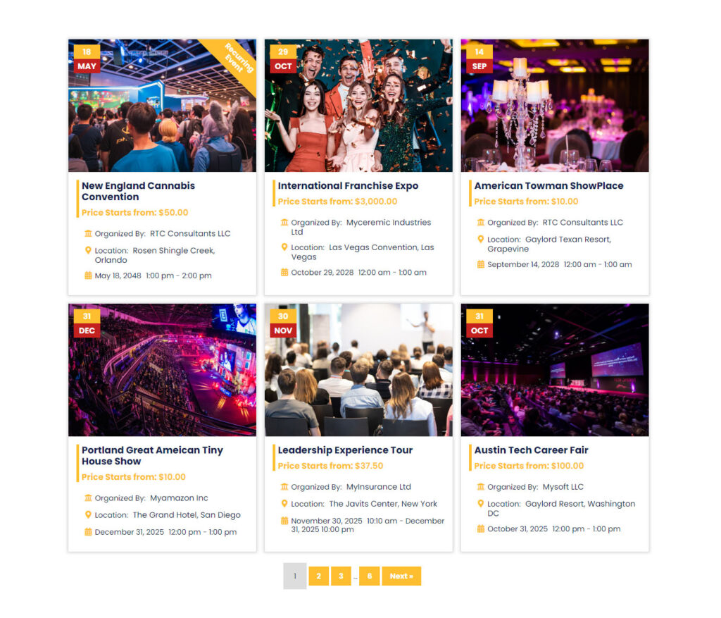 Events - Grid Style Shortcode - Documentation - WooCommerce Event Manager